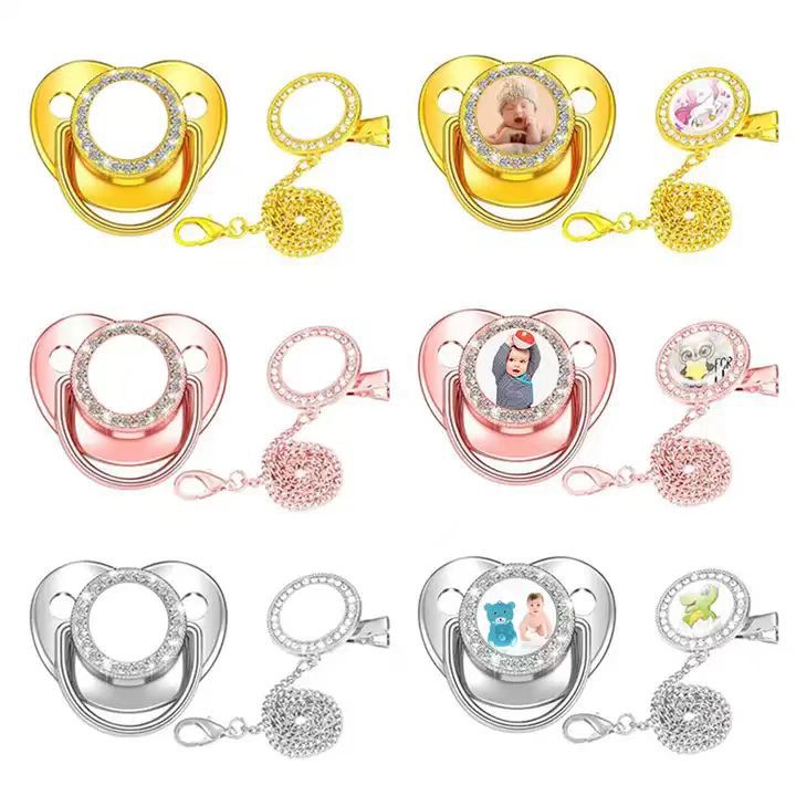 Gold Silver Pink Sublimation Blank Diamond Baby Pacifier Blanks